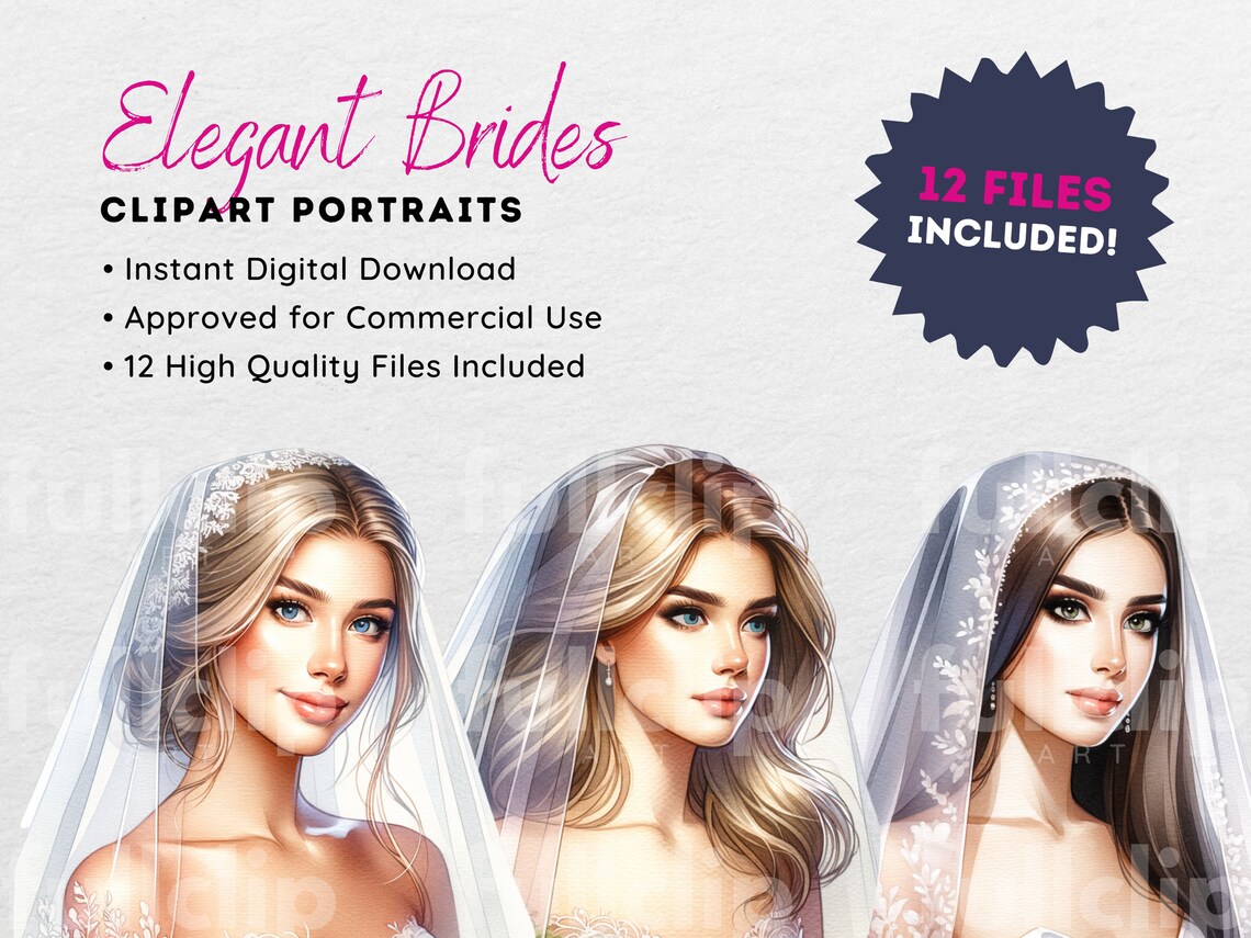 Elegant Brides Clipart Bundle, Bride PNG, Wedding Clipart, Wedding PNG ...