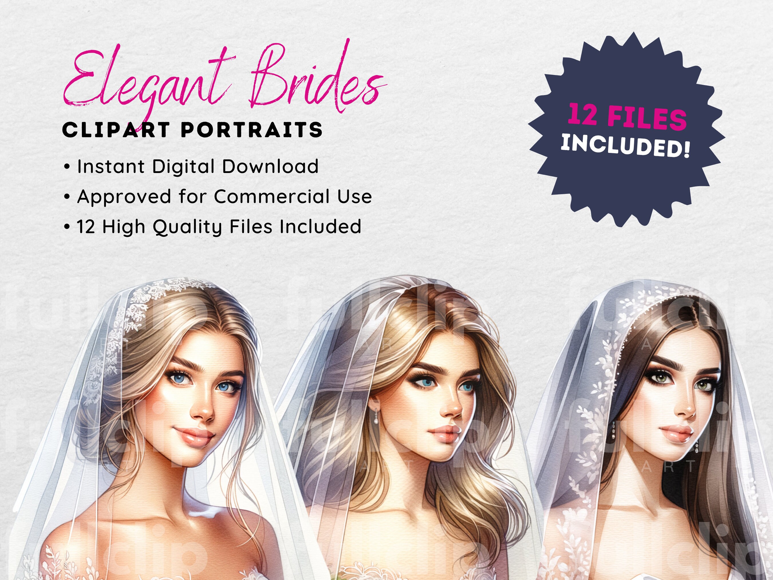 Elegant Brides Clipart Bundle, Bride PNG, Wedding Clipart, Wedding PNG ...