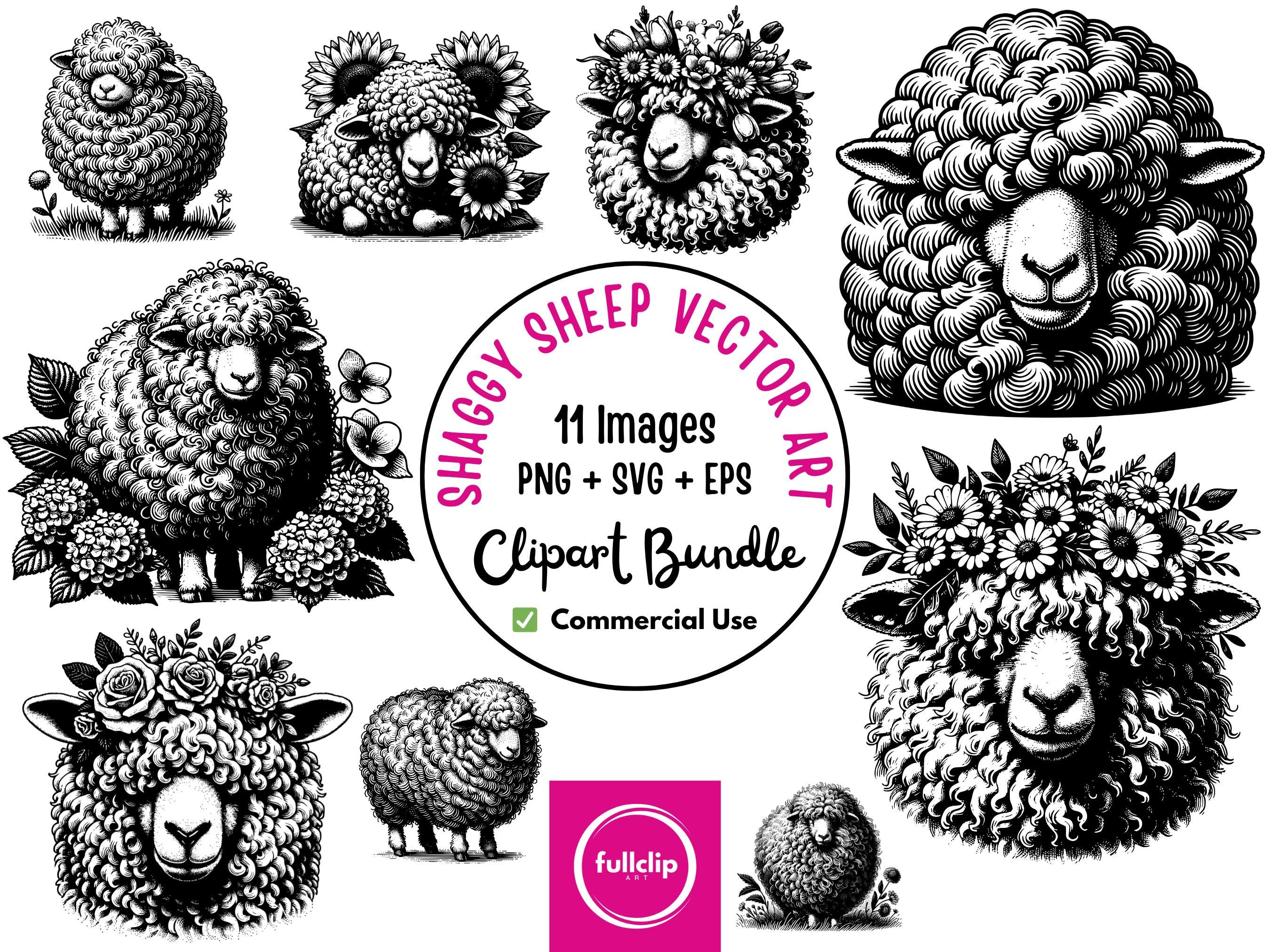 Shaggy Sheep Clipart Bundle, Sheep SVG, Sheep PNG, Sheep Clipart, Sheep ...
