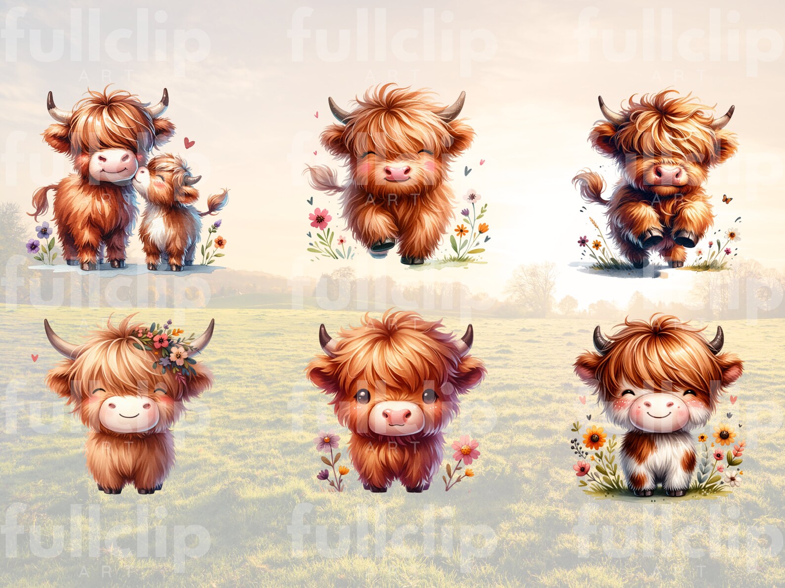 Cute Highland Cow Nursery Clipart Bundle, Highland Cow Nursery ...