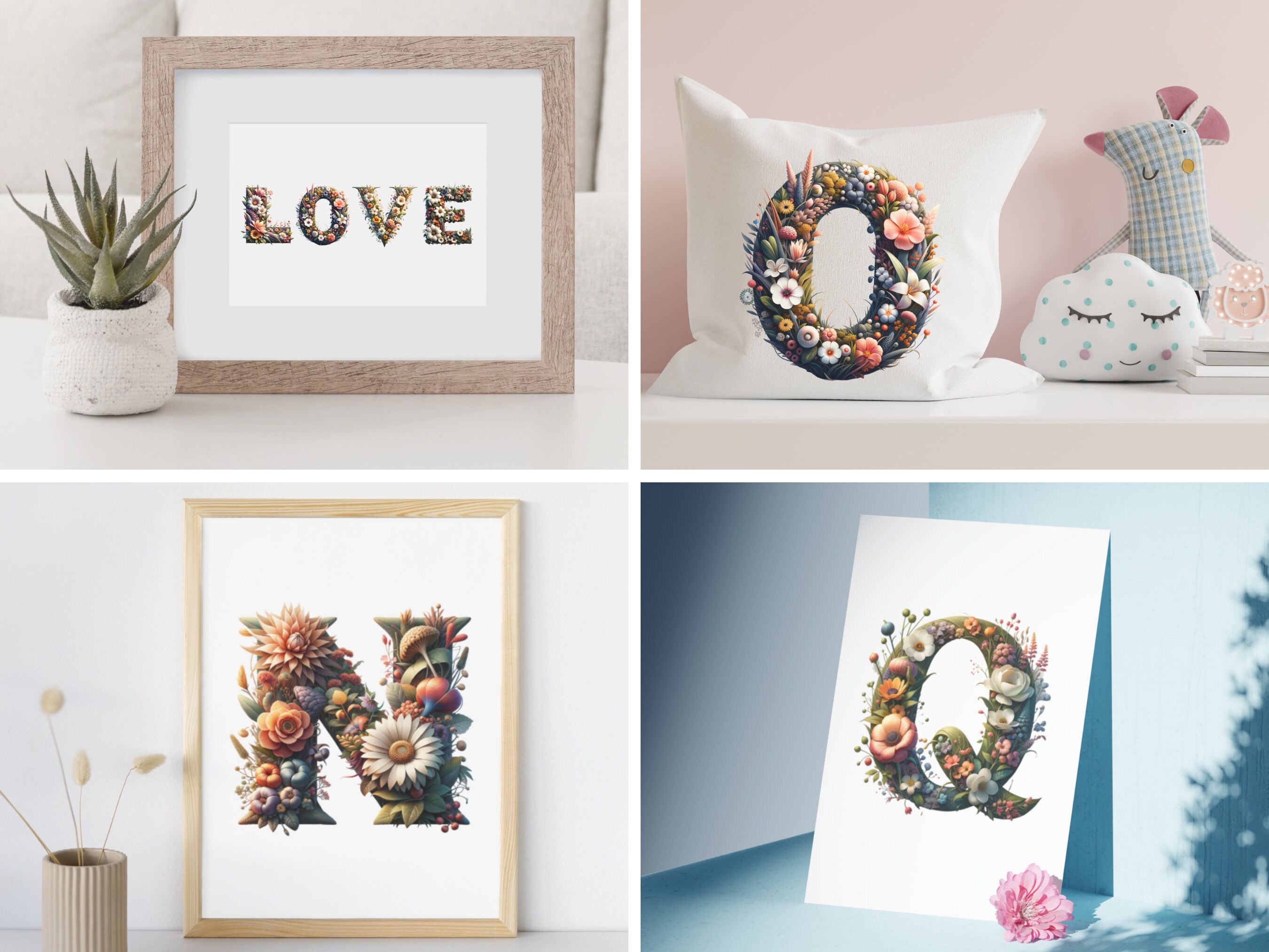 Floral Font Clipart Bundle, Flower PNG, Flower Clipart, Floral Clipart ...