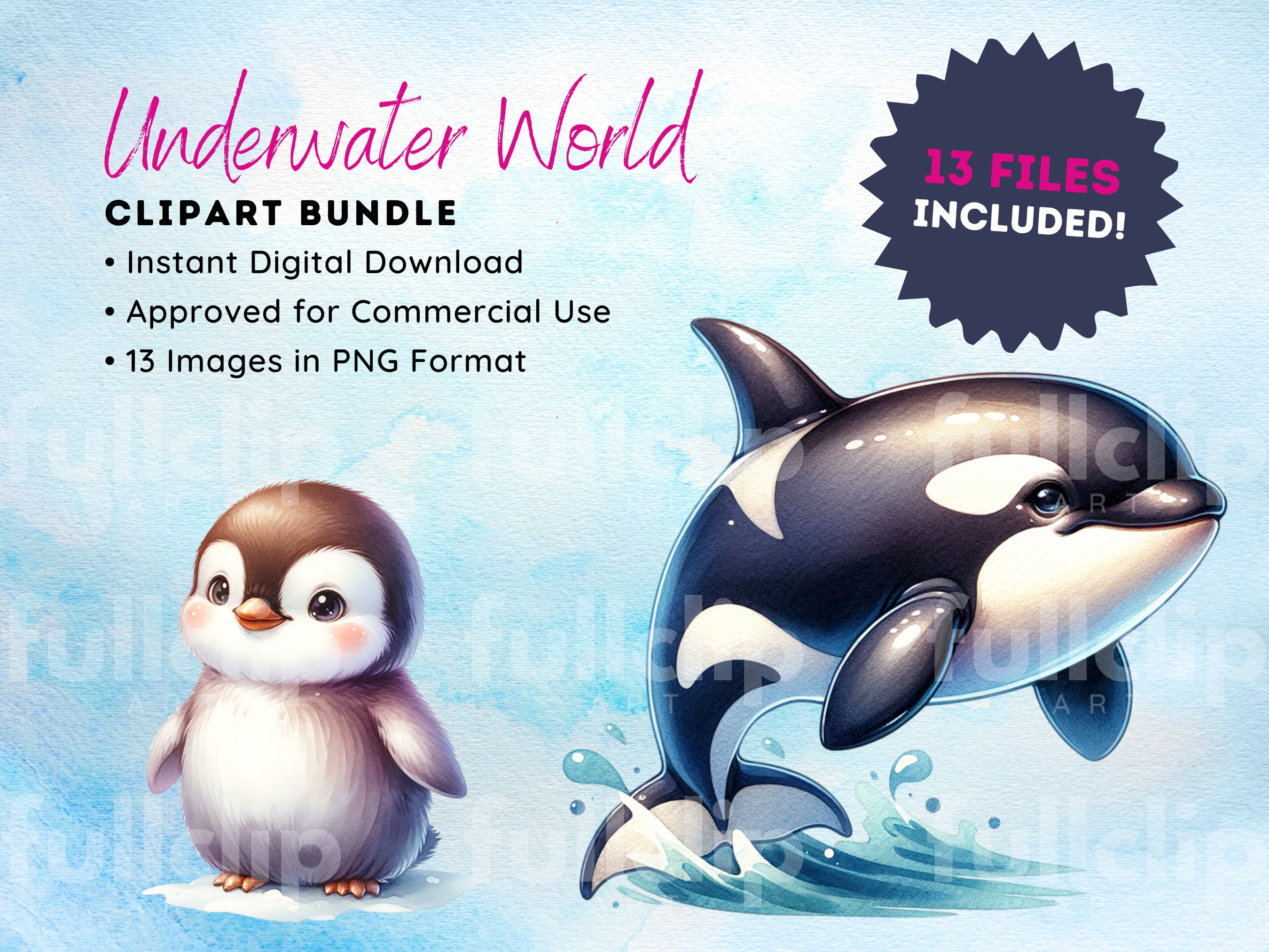 Underwater World Clipart Bundle, Cute Ocean Animals PNG, Baby Shower ...