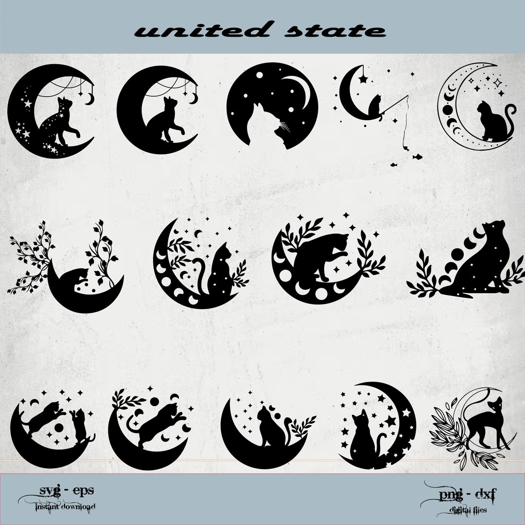Cat and Moon Phases SVG, Magic Cat Svg, - Etsy