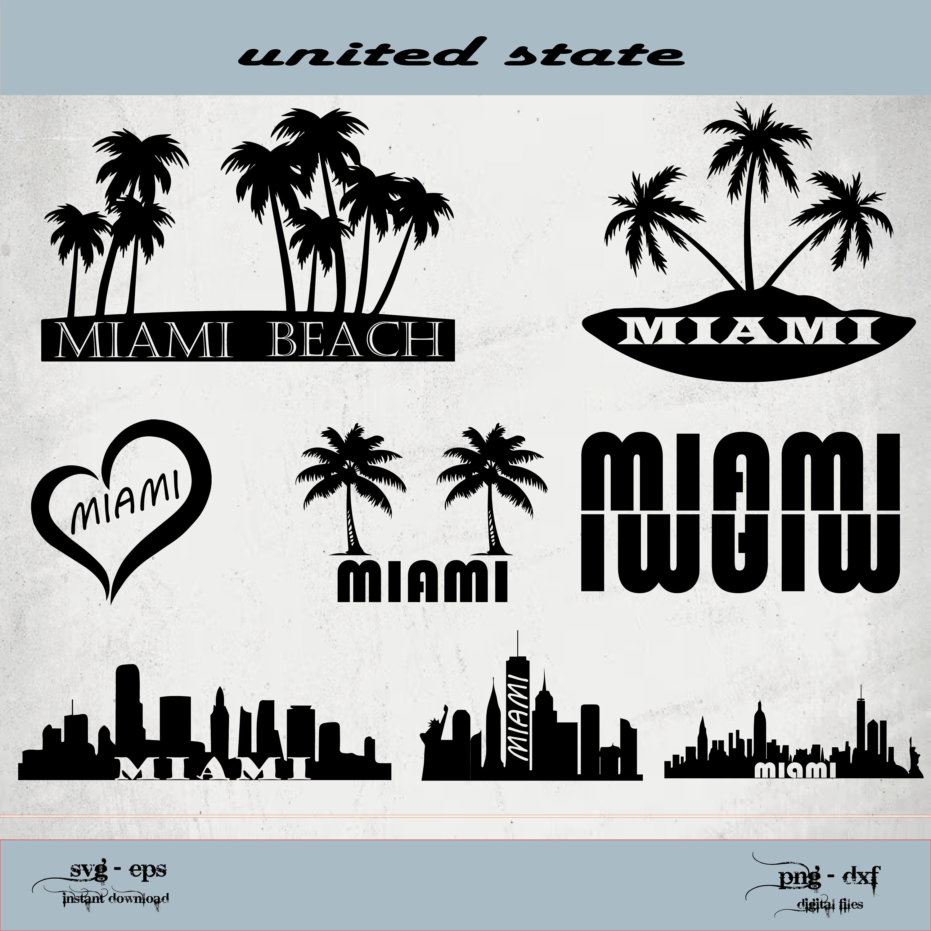Miami Skyline Silhouette. Svg Png Eps Dxf Cut Files. - Etsy