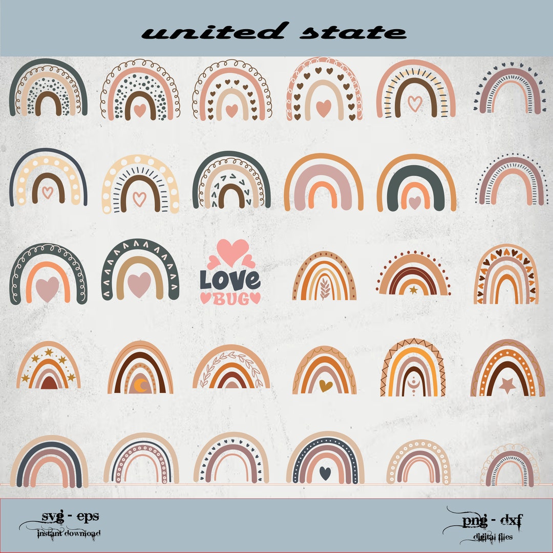 Rainbow Svg Clipart Bundle Hand Drawn | Boho Rainbow Png Svg - Etsy