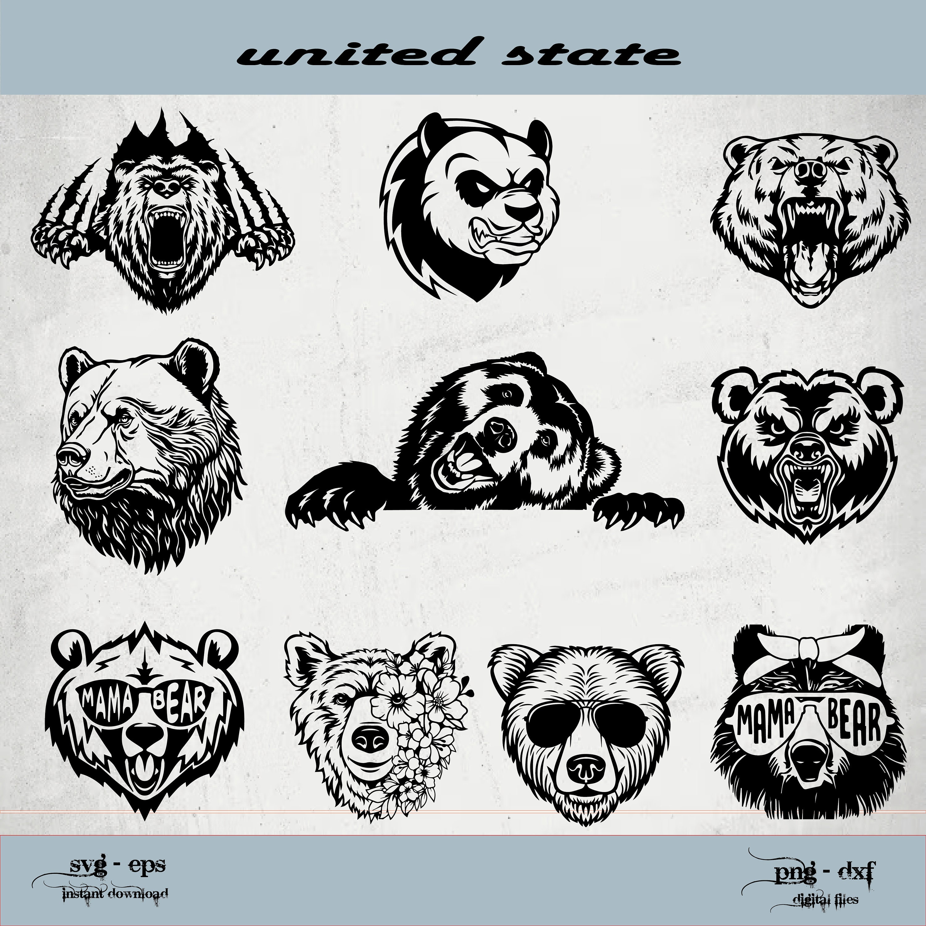 Bear SVG, Bear Head Svg, Roaring Bear Svg Bundle, Grizzly Bear Svg, - Etsy