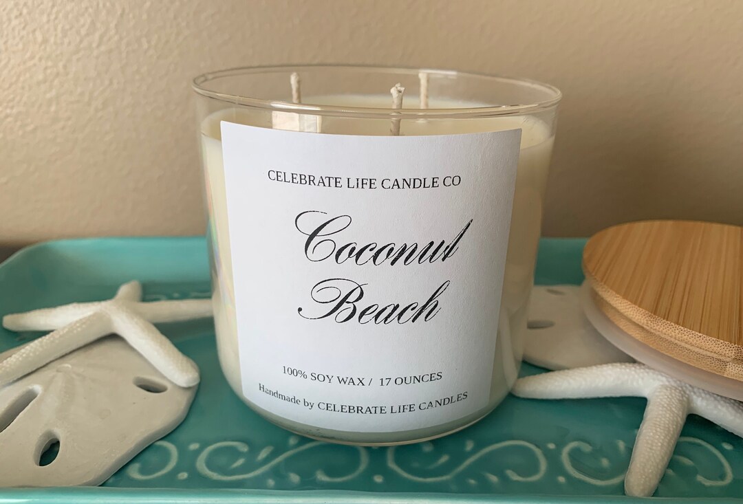17 Oz *COCONUT BEACH* Large 3 Wick Candle; Premium Scented 100% Soy Wax ...