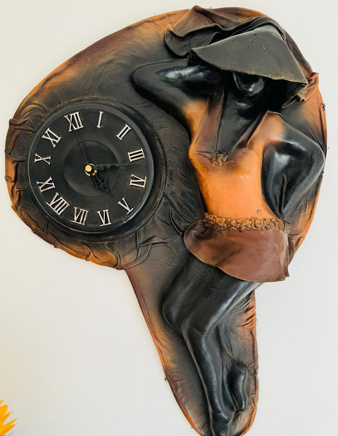 Large Vintage Leather Clock, Mid Century Pin up Women , Unique Clock ...