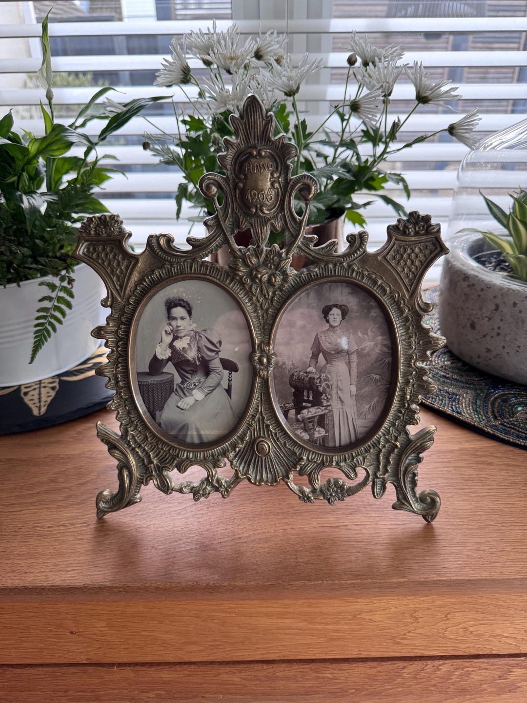 A Solid Heavy Cast Brass Ornate Vintage Double Frame With Oval ...