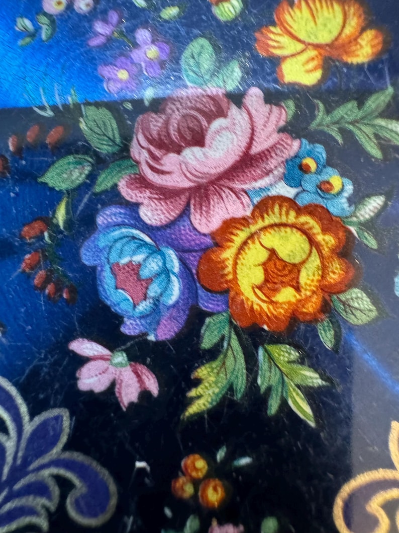 An Exquisite Blue and Gold Floral With Scalloped Sides 1960s Powder ...