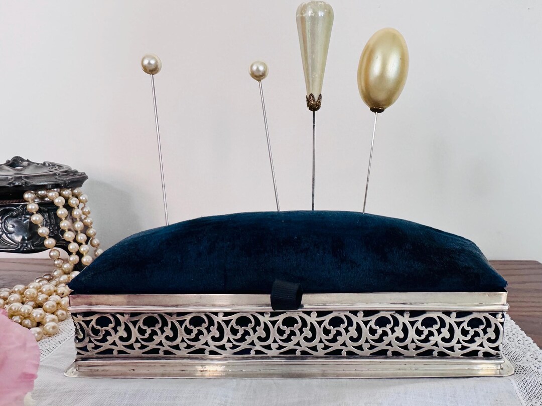 Solid Silver Victorian Casket With Navy Velvet Hat Pin Cushion by ...