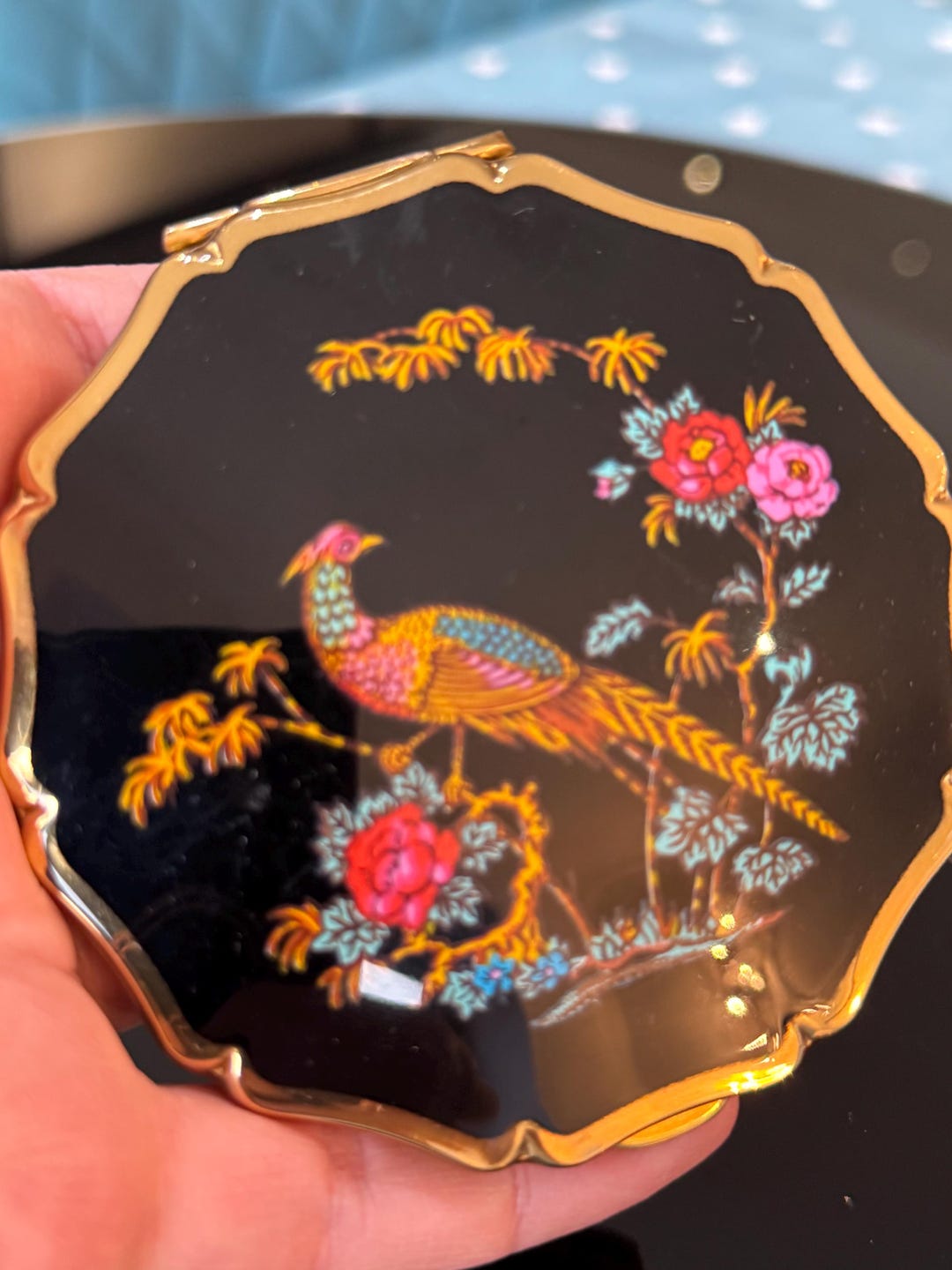 An Exquisite Black and Gold Enamel Compact With Scalloped Sides and ...