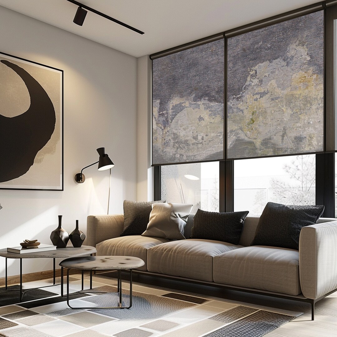 Concrete Look Printed Roller Blinds, Abstract Patterned Roller Blind ...