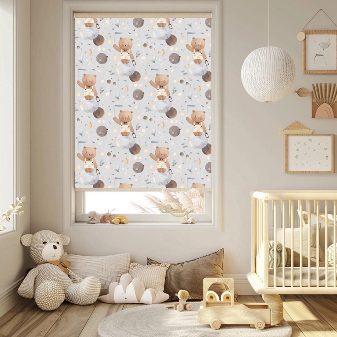 Cute Bear Kids Room Roller Blinds Prints, Scandinavian Roller Shades ...