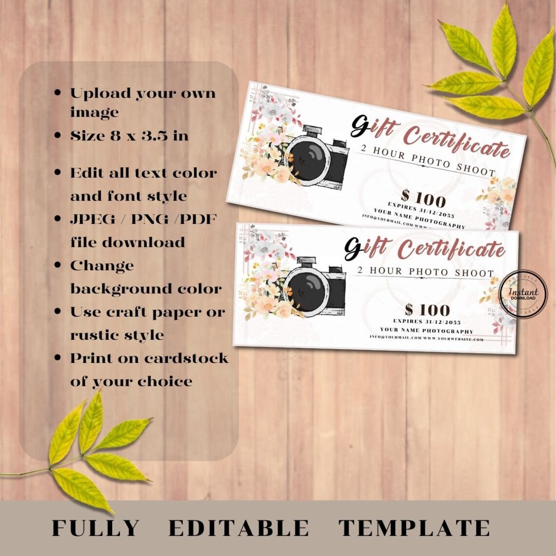 Canva Template,photography Gift Certificate, Printable Photo Session ...