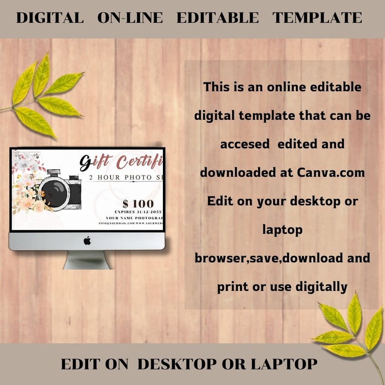 Canva Template,photography Gift Certificate, Printable Photo Session ...