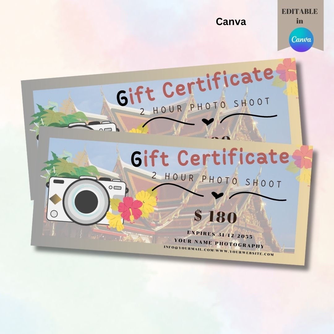 Canva Template,photography Gift Certificate, Printable Photo Session ...