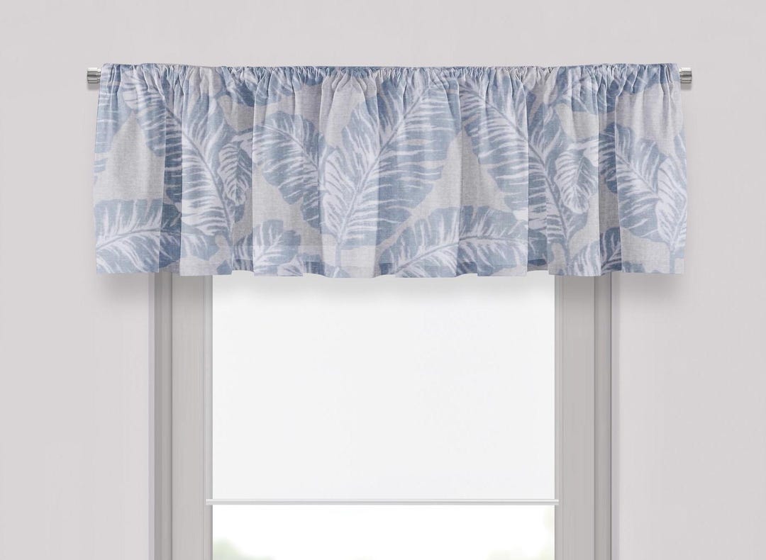 Blue Gray Leaf Print Valance, Chiquita Sail Fabric, 52 Inch - Etsy