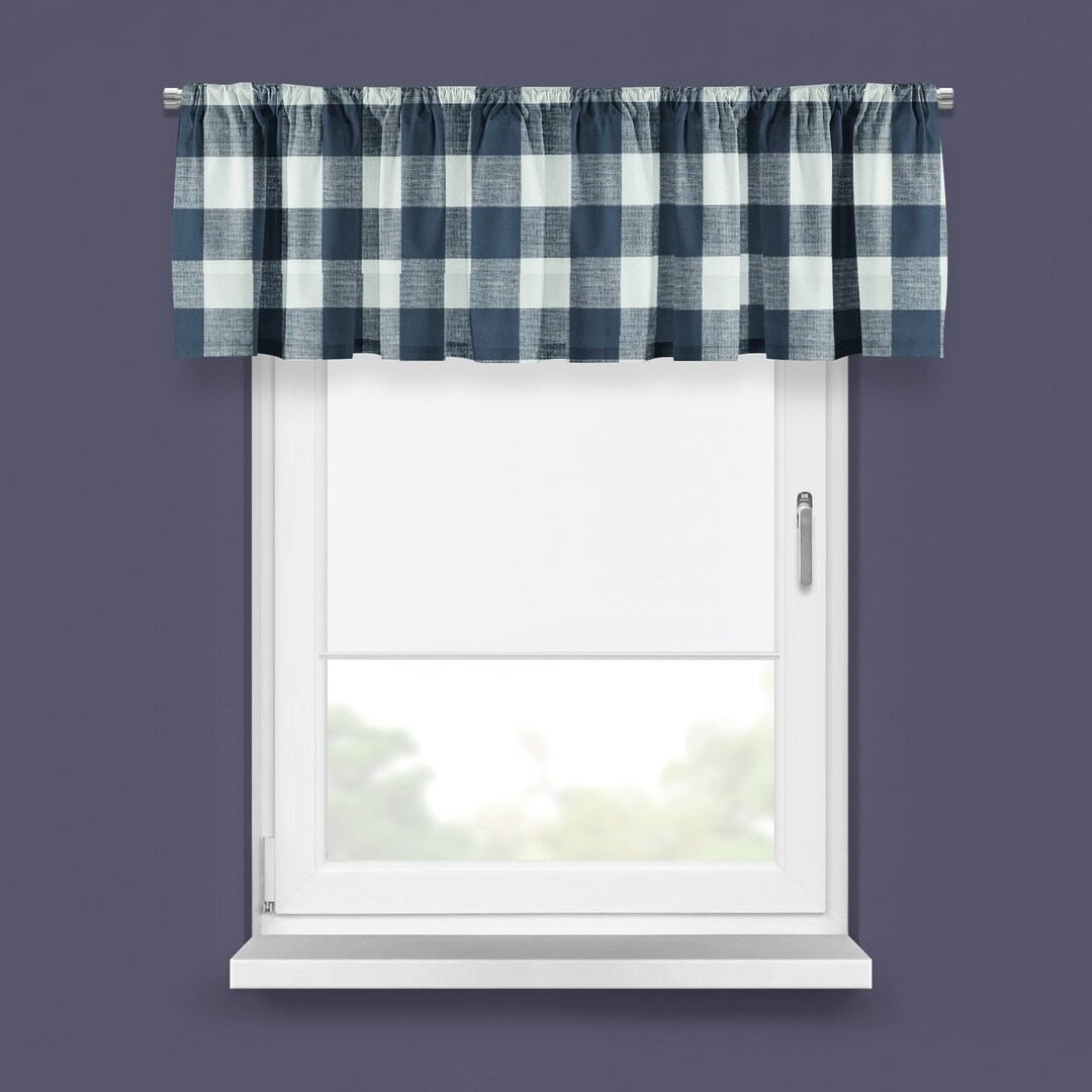 Buffalo Check Valance, Buffalo Plaid Valance, Navy White Valance, Navy ...