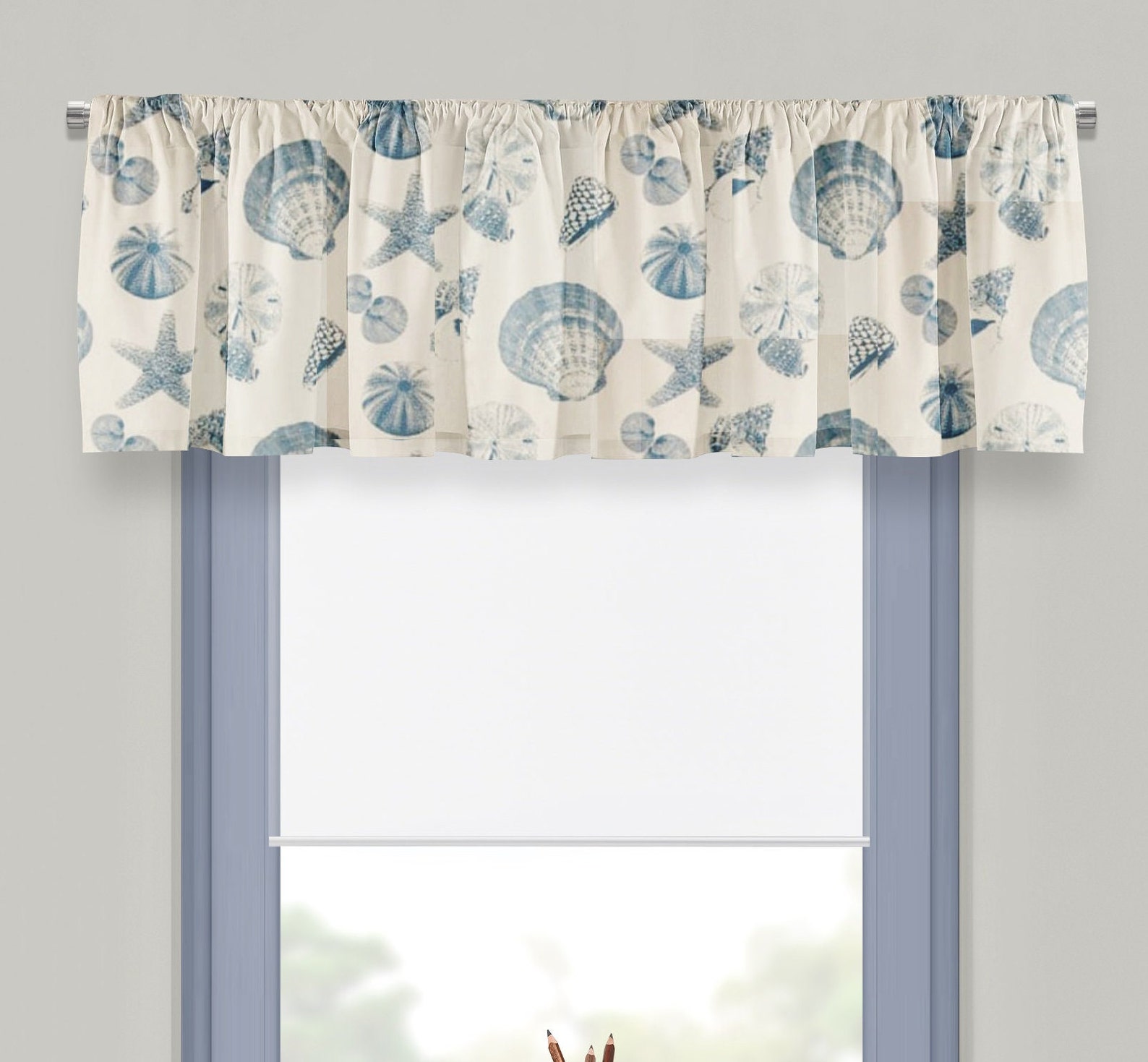 Blue Shells Valance: Beach Coastal Window Decor - Etsy