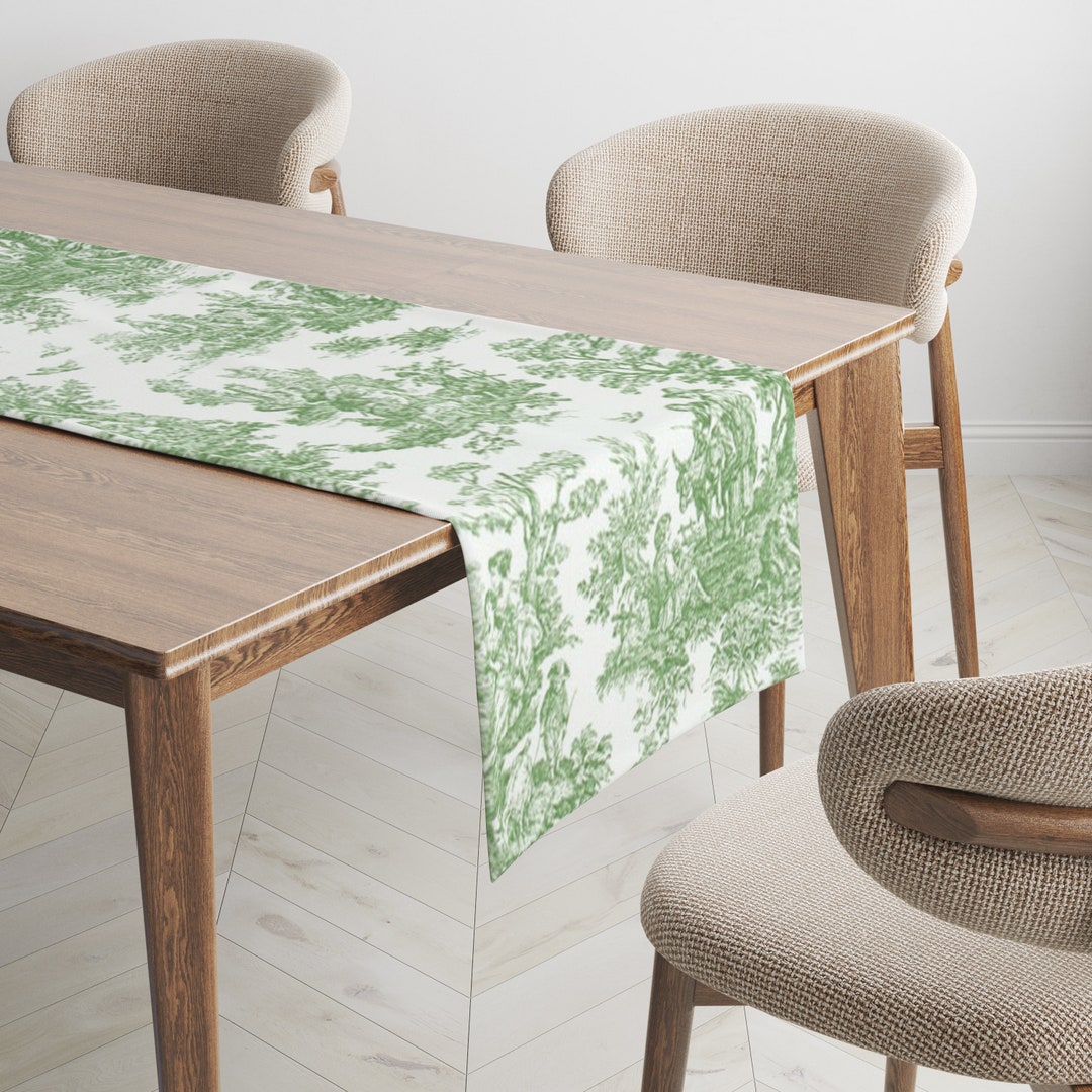 Toile Table Runner, Green Toile Table Runner, Toile Runner for Table ...