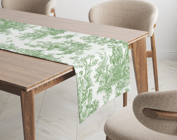 Toile Table Runner, Green Toile Table Runner, Toile Runner for Table ...