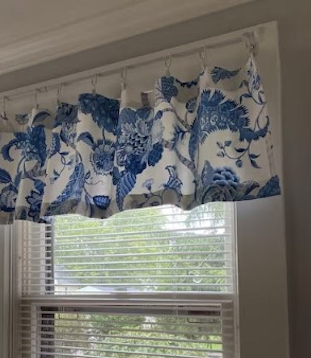 Blue Floral Valance, P Kaufmann Valance, Arabesque Valance, White Blue ...