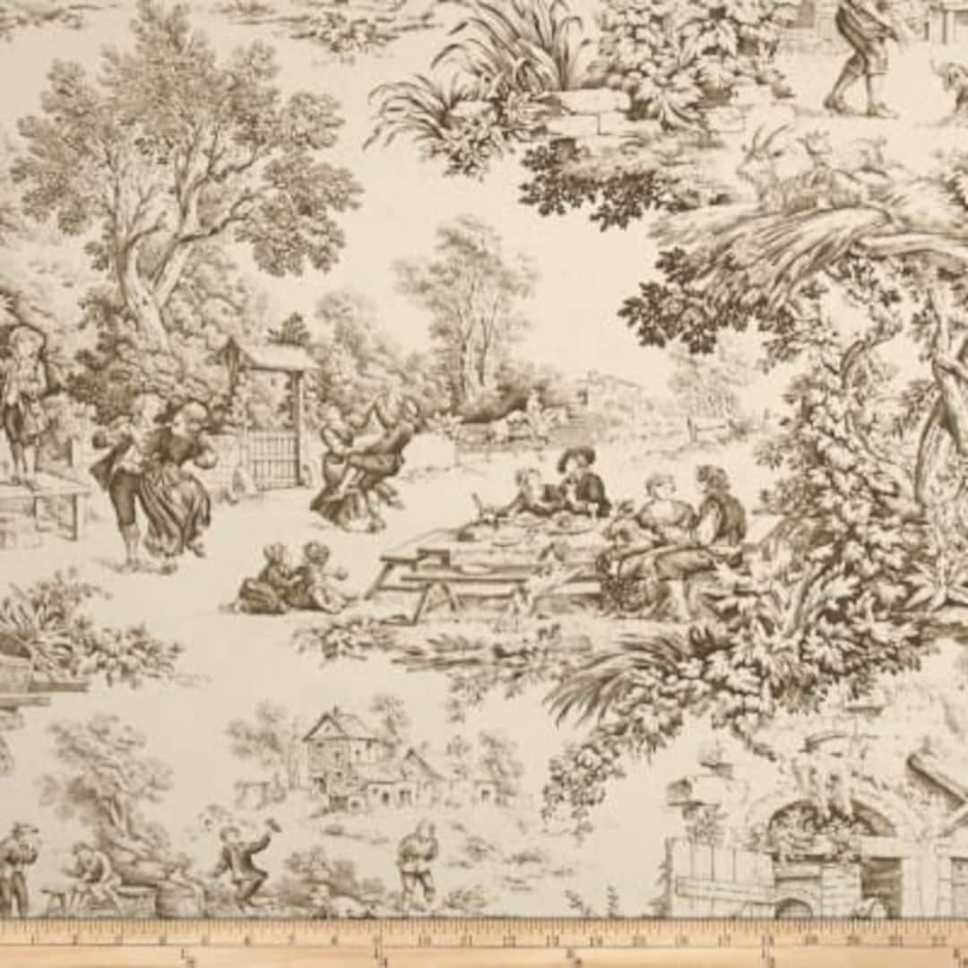 Beige Toile Curtains: STOF France Festin Fabric, Unlined Panels - Etsy