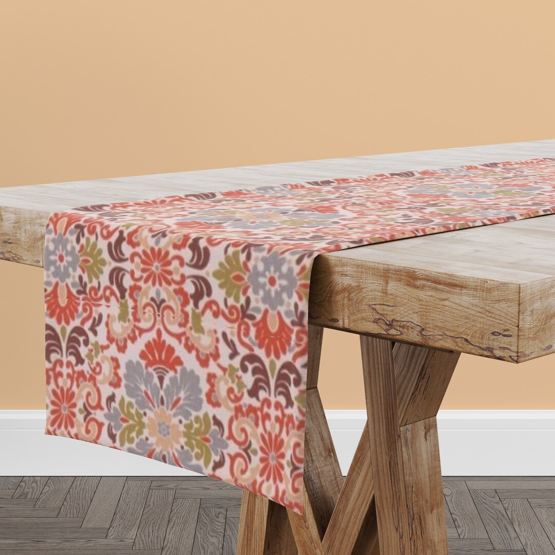 Folk Damask Table Runner: Terra Cotta Rust Fall Colors - Etsy