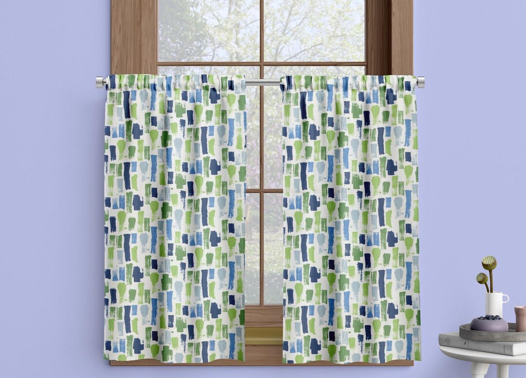 Blue Green Cafe Curtains: Premier Prints Artist Courtyard Slub Fabric ...