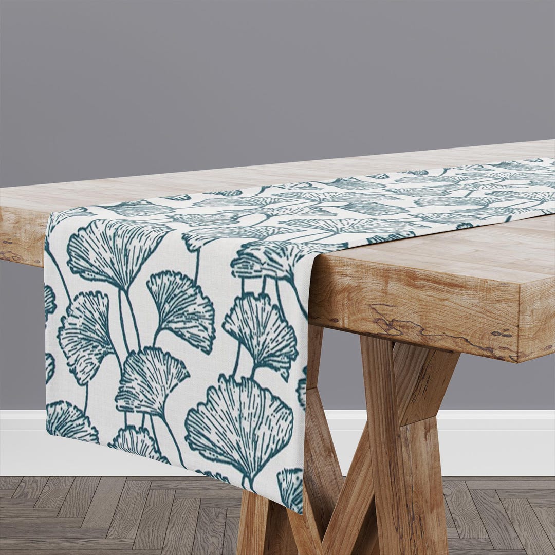 Blue Floral Table Runner: Premier Prints Slub Fabric - Etsy