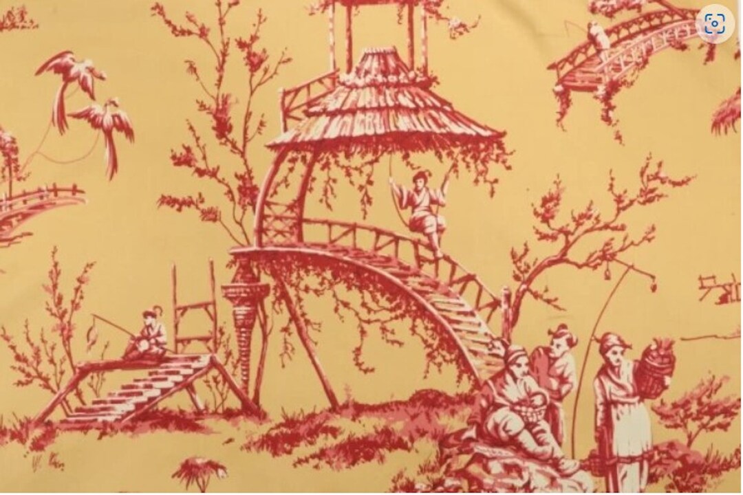 Red Toile Curtains, Red Gold Toile Curtains, Thibaut Meridian Red Gold ...