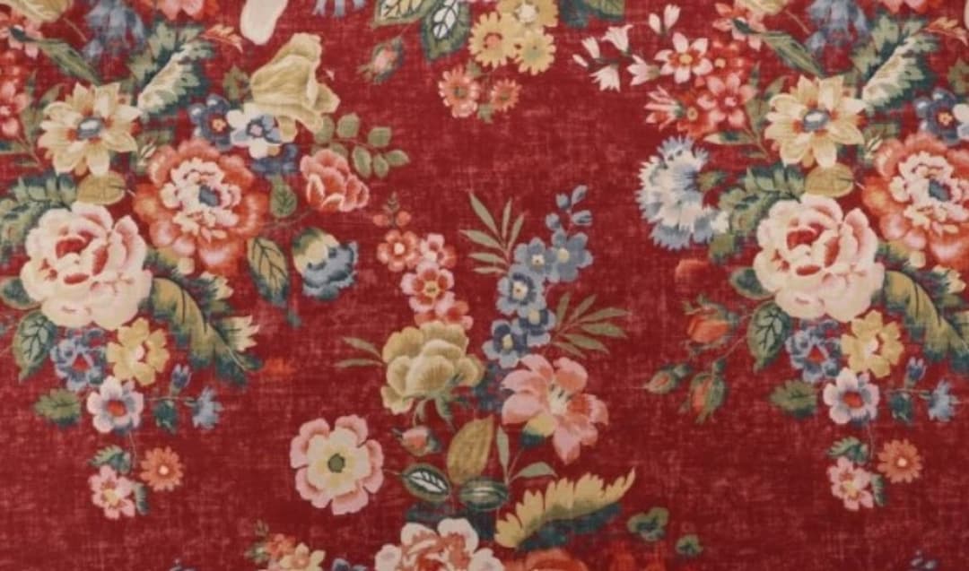 Red Floral Curtains, Red Beige Curtains, Kittridge Crimson Curtains ...