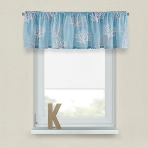 Coral Valance, Blue Coral Valance, Blue and White Coral Valance, Slub ...