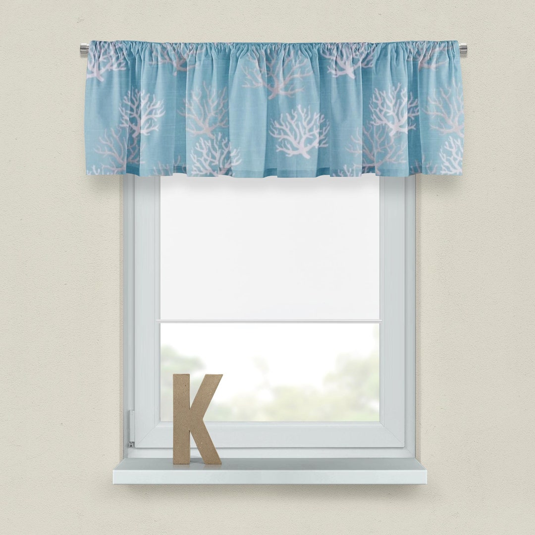 Coral Valance, Blue Coral Valance, Blue and White Coral Valance, Slub ...