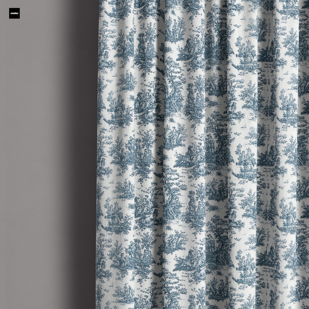 Blue Toile Curtain Panel: Premier Prints Jamestown Fabric - Etsy