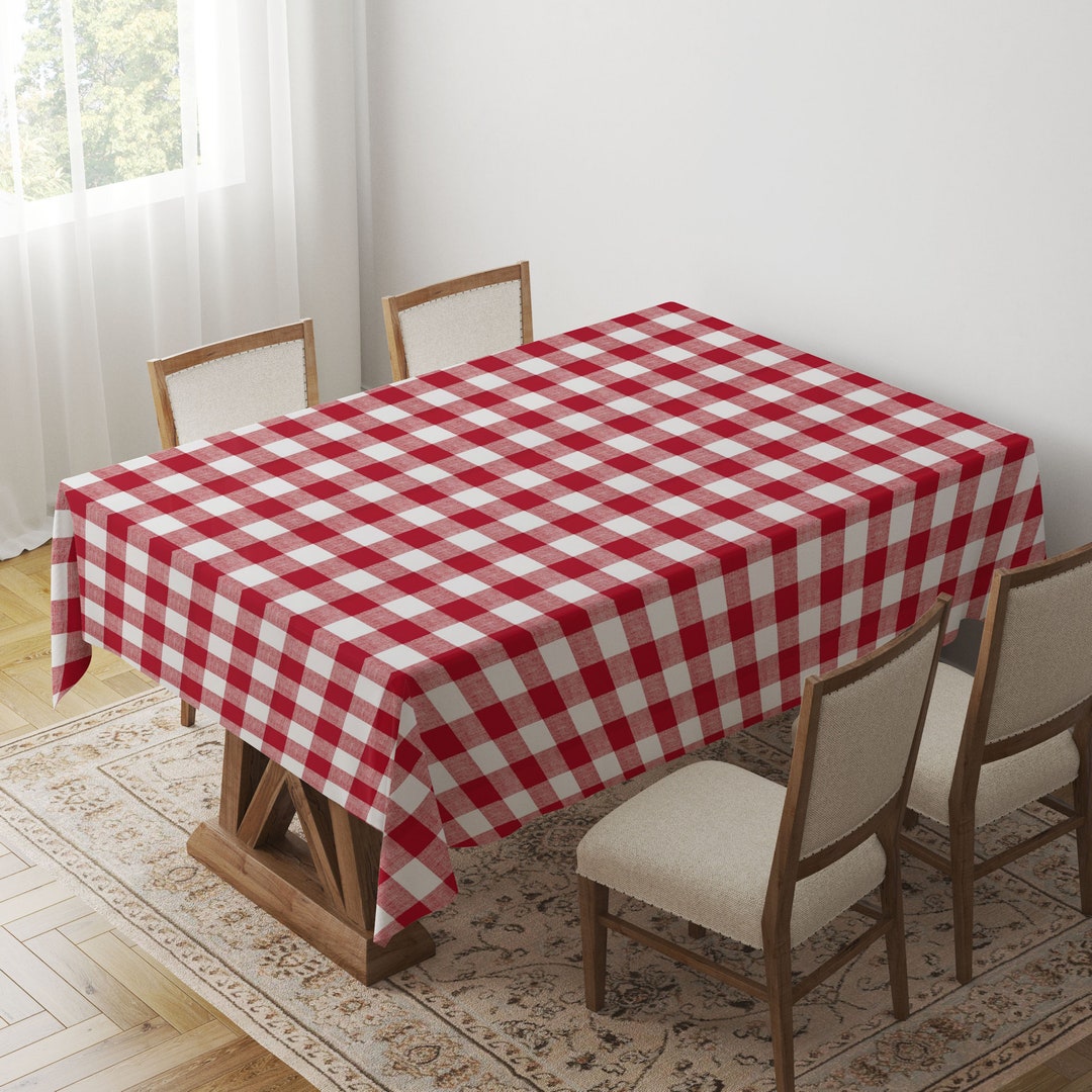 Red Check Table Cloth, Buffalo Check Table Cloth, Red White Table Cloth ...