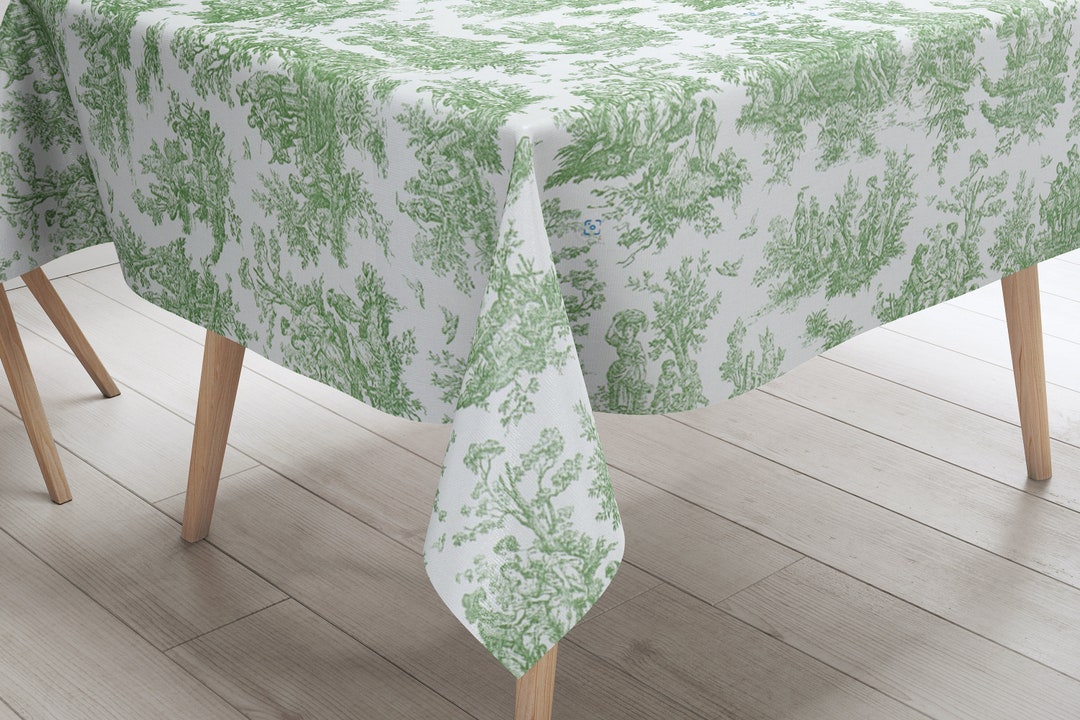 Green Toile Table Cloth, Toile Table Cloth, Green White Table Cloth ...