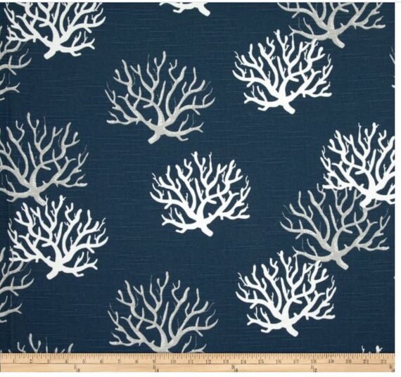 Coral Runner Navy Coral Print Table Runner Navy and White | Etsy