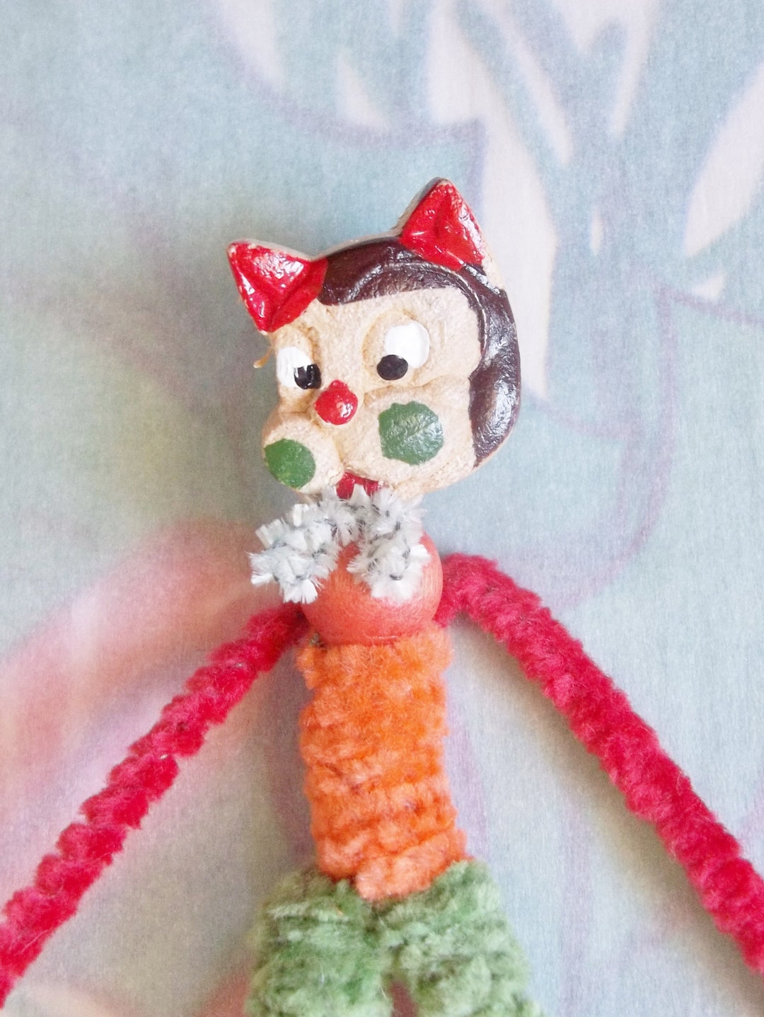 Pipe Cleaner Doll / Wooden Animal Head / Made From Vintage Craft ...