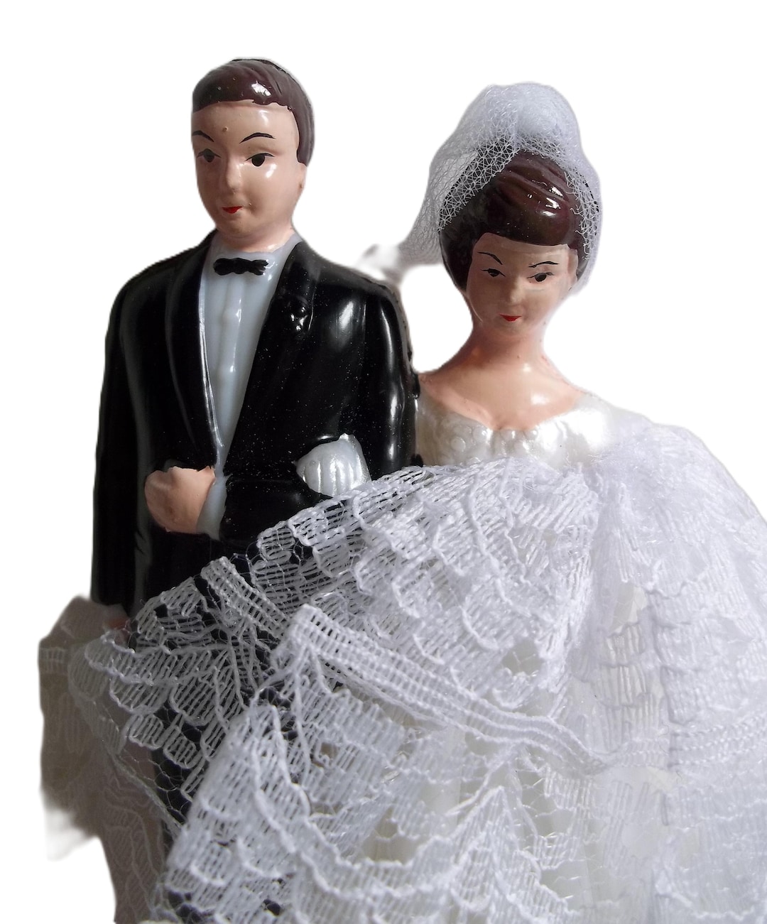 Vintage Plastic Wedding Cake Topper: Bride & Groom / Black Tuxedo ...
