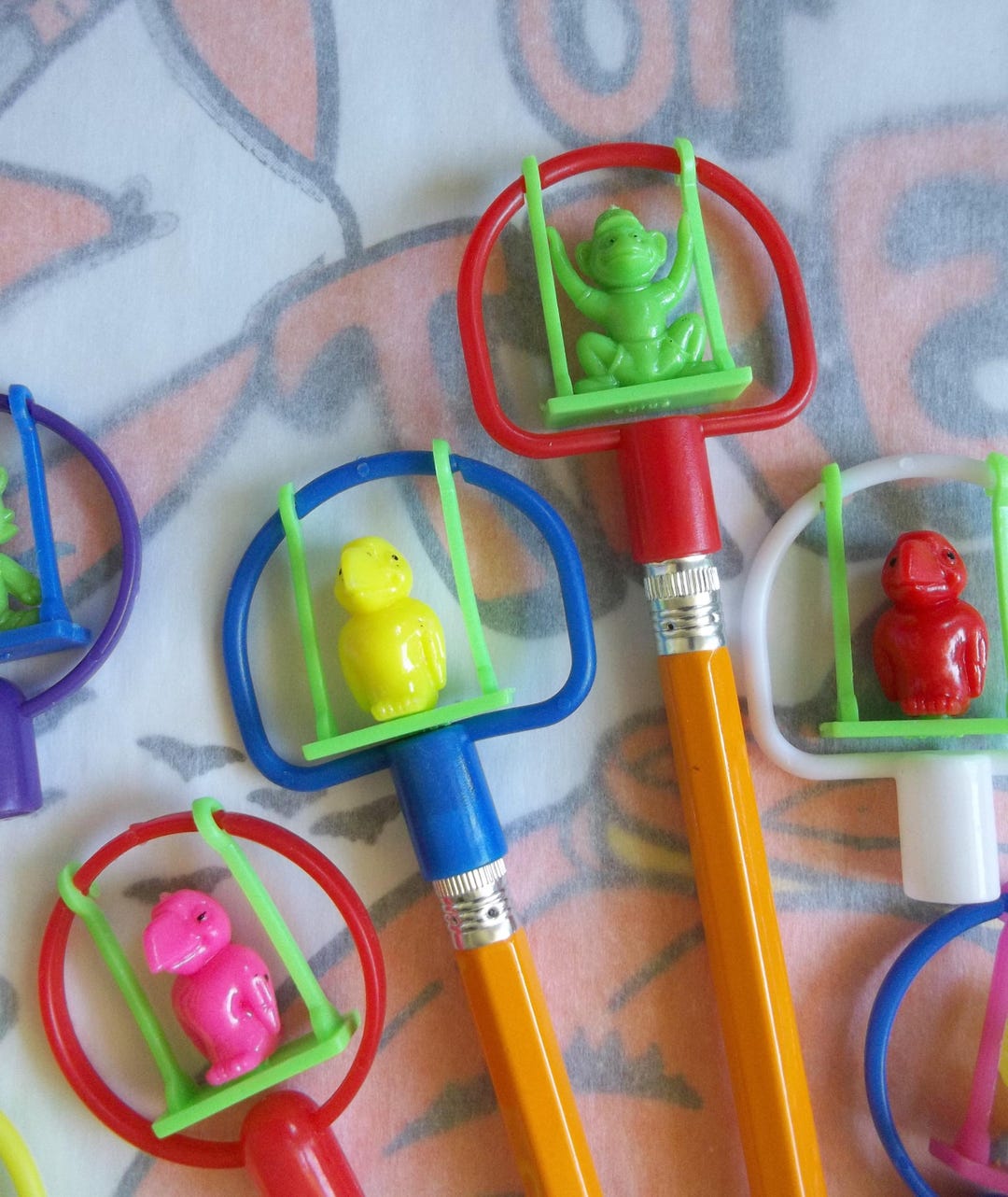 Vintage Plastic Animal Swing Pencil Toppers: Retro Kitsch Novelties ...