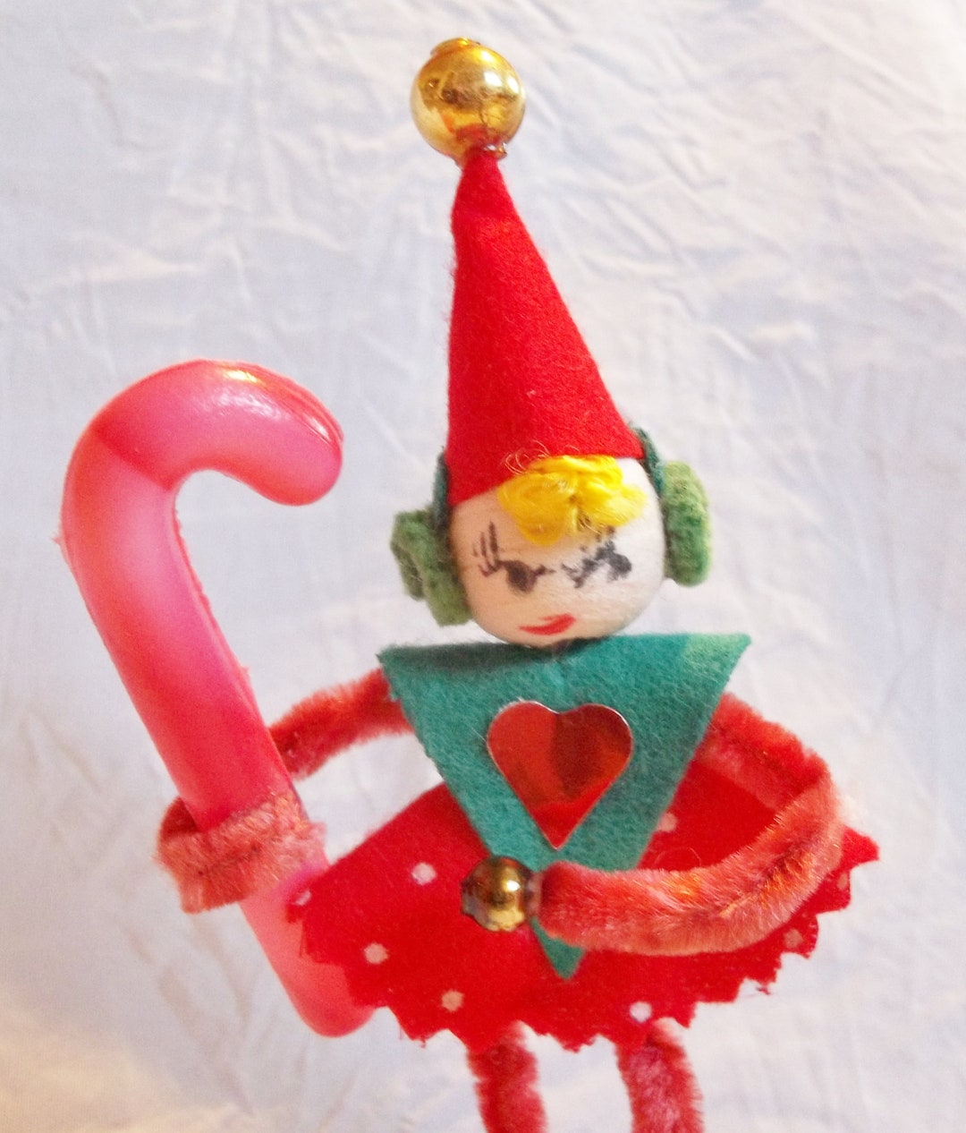 Pipe Cleaner Elf Figure / Spun Cotton Doll Head / Upcycled / Vintage ...