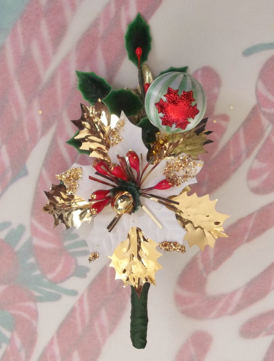 Handmade Christmas Corsage / Made With Vintage Craft Supplies / Mylar ...