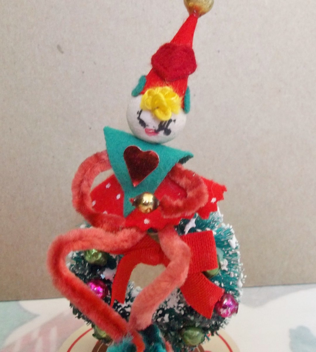 Pipe Cleaner Elf Figure / Spun Cotton Doll Head / Upcycled / Vintage ...