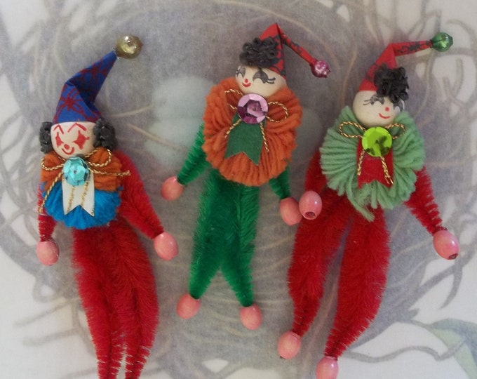 Three Items / Bump Chenille Clowns / Decorations / Made From Vintage ...