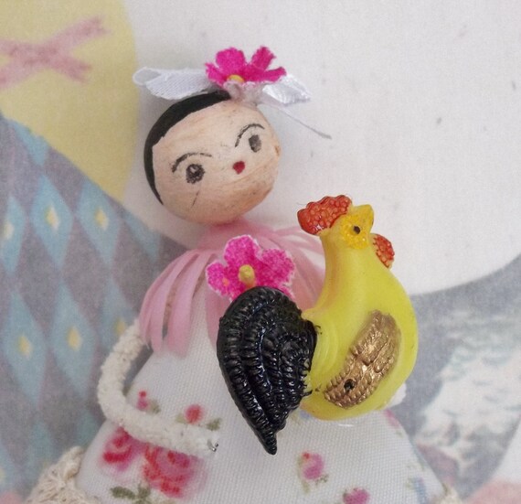 Easter / Pipe Cleaner Girl With Rooster Figure / Vintage Craft | Etsy
