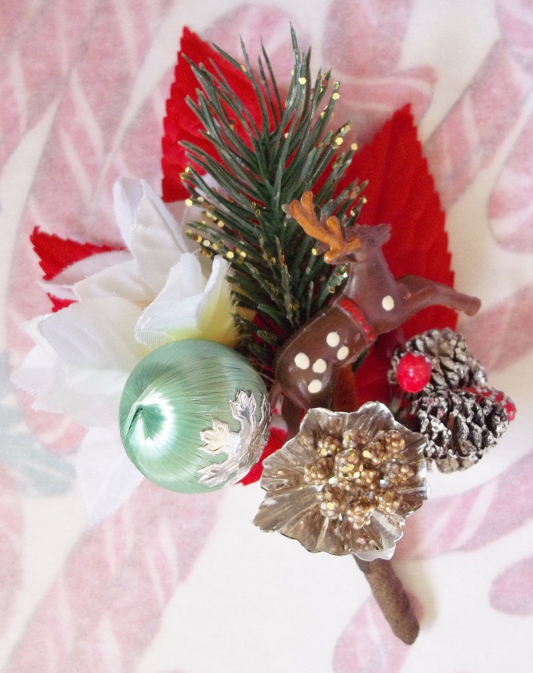 Handmade Christmas Corsage / Made With Vintage Craft Supplies / Red ...