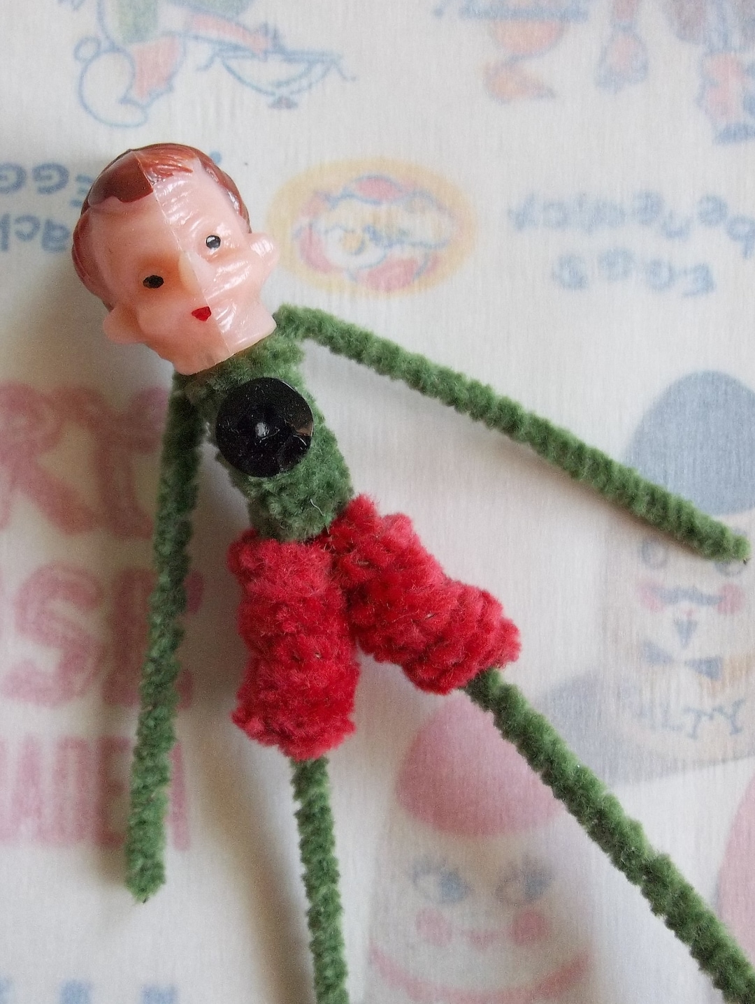 Pipe Cleaner Male Doll Figure / Plastic Head / Made From Vintage Craft ...