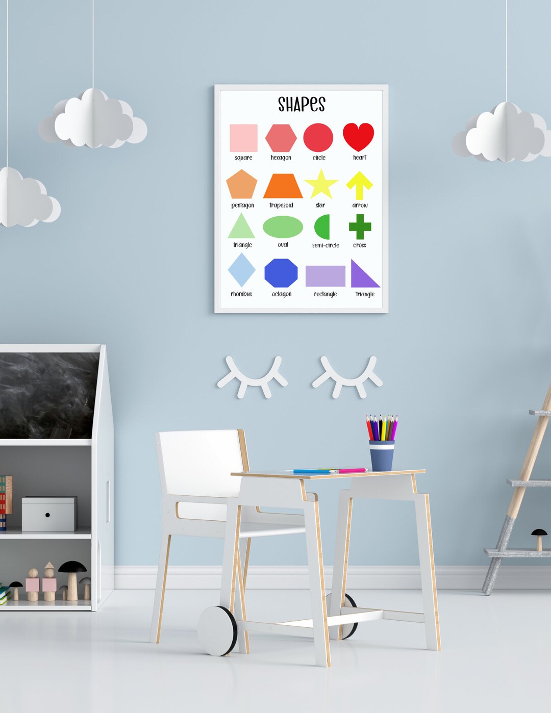 16 Rainbow Shapes Print, Geometric Shapes, Educational Poster, Nursery ...